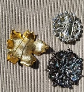 Jewelry | Costume Pins 3 All Working No Missing Stones | Poshmark